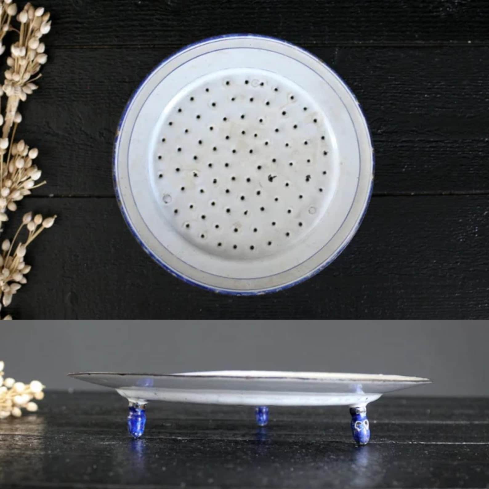 White Ceramic Draining Plate Vintage French Ironstone White Round ...