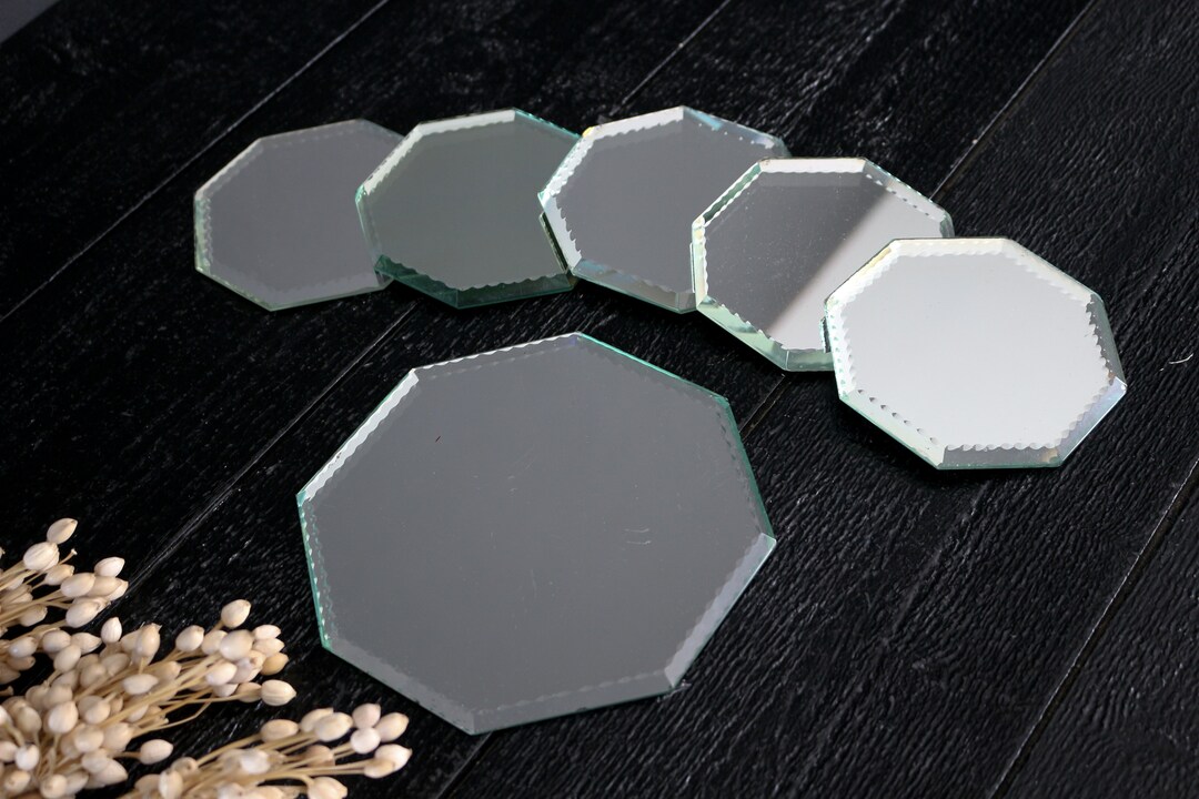 Art Deco Style Beveled Mirror Coasters, Set of 6 Elegant Drink Rests ...