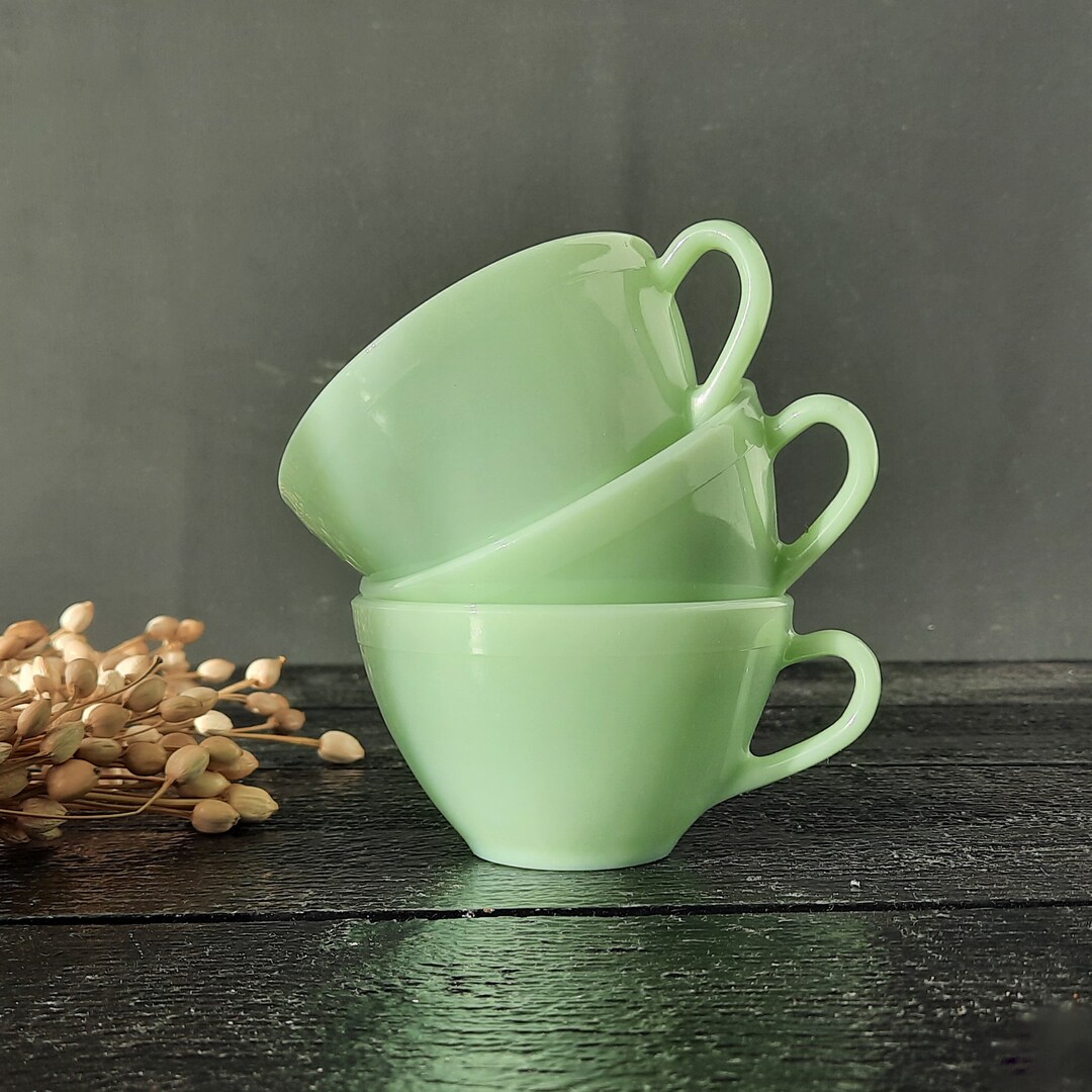 DURALEX Green Milk Glass Coffee Set, Fire King Jadeite, French Vintage ...