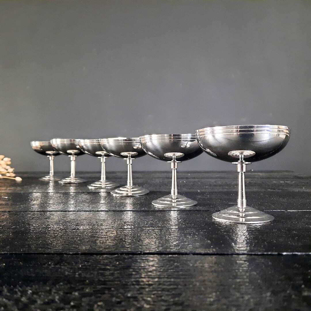 Set of 6 French Vintage LETANG Remy Cups Metal, Ice Cream Bowl Set ...