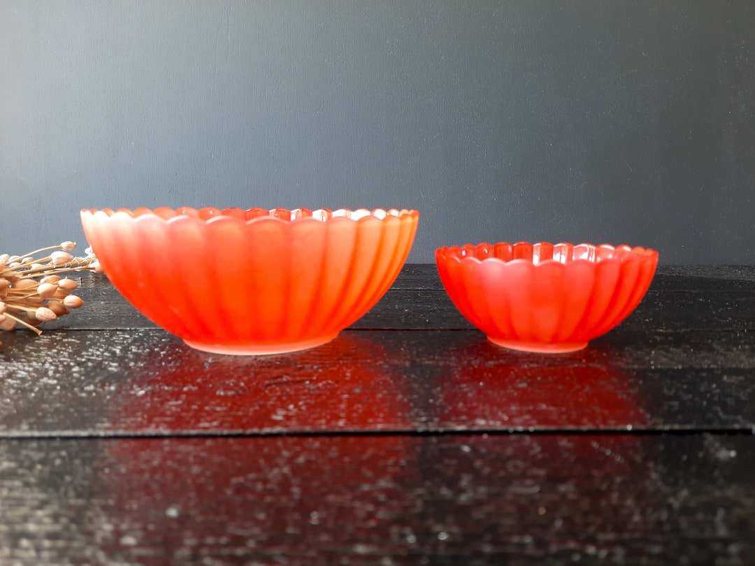 Set of 2 DURALEX Glass Serving Bowls Red Vintage French Opaline Bowl ...