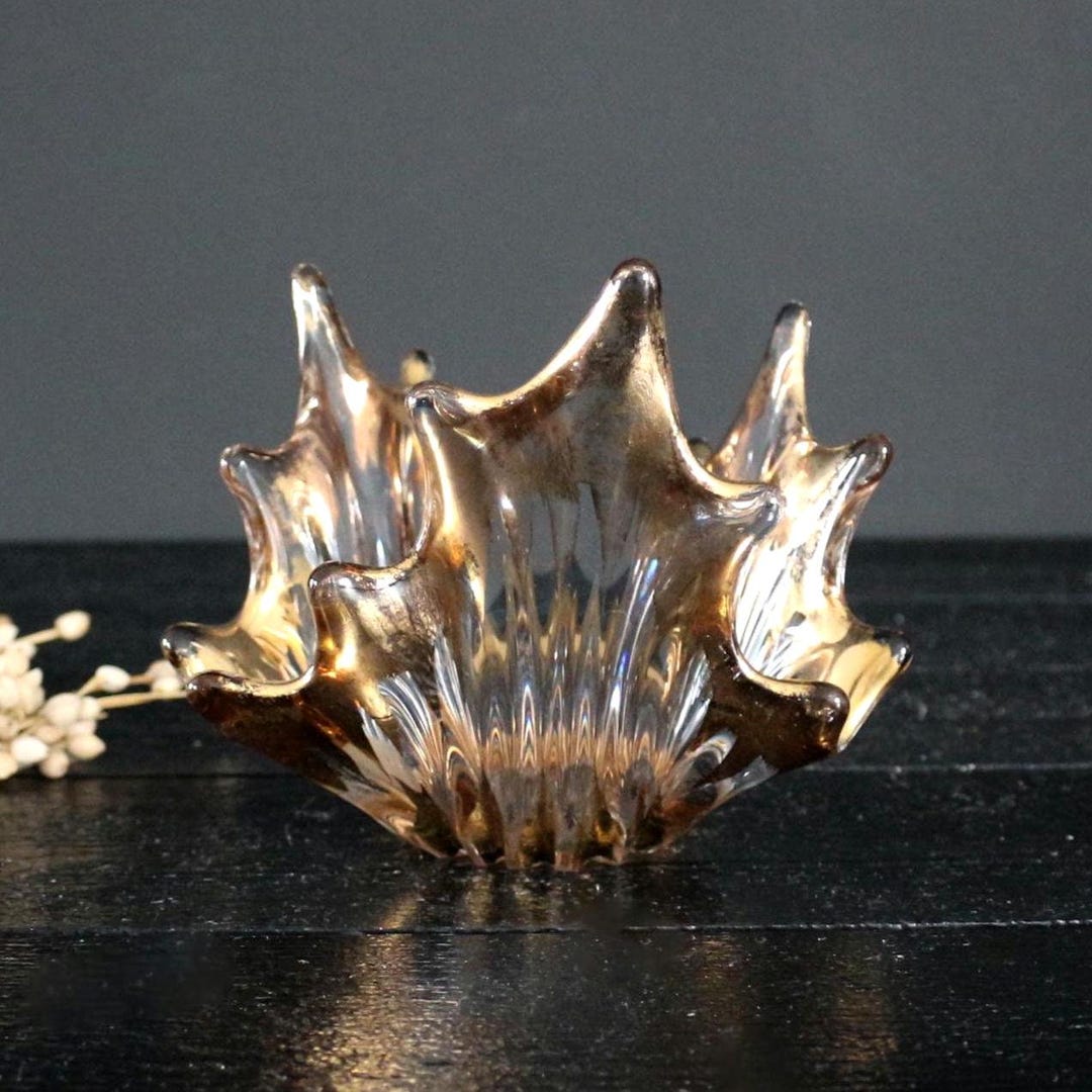 Art Deco Glass Bowl by Bayel, Crystal Glass With Gold Painted Flame ...