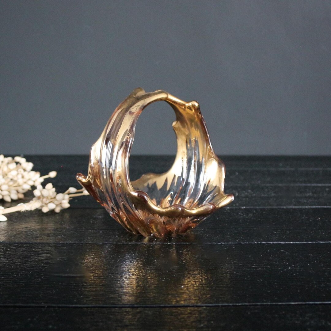 Vintage Gold Glass Bowl, Mid-century Decorative Dish by BAYEL Crystal ...