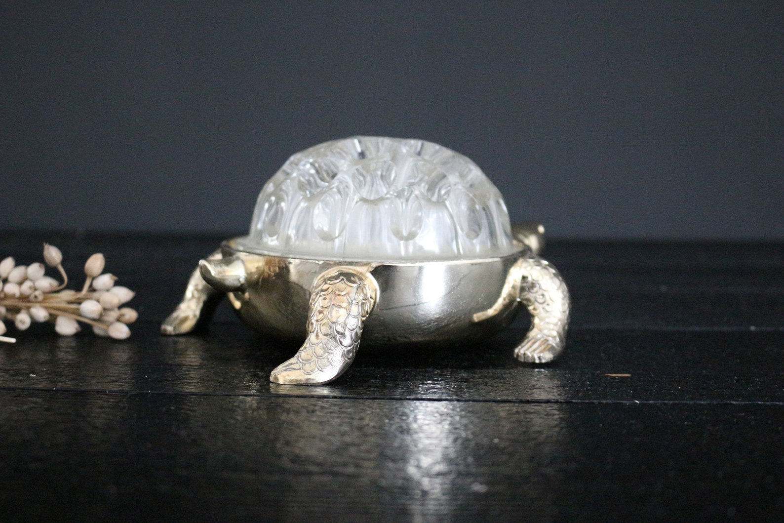 Large Glass Flower Frog, Vintage Turtle-shaped Flower Picker Silver ...