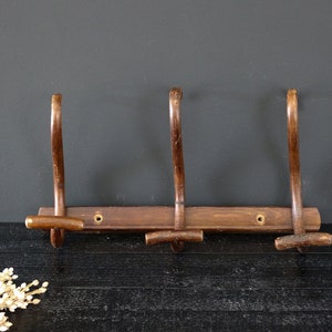 1920s Wooden Wall Coat Rack With 3 Hooks, Bentwood Wall Mount Coat and ...