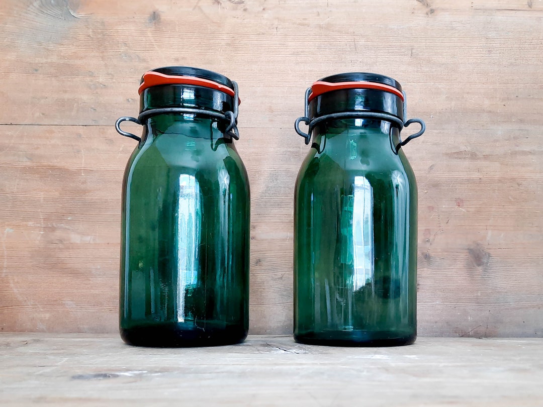 Vintage Universal Bülach Emerald Green Glass Bottle 1L, Canning Jar ...
