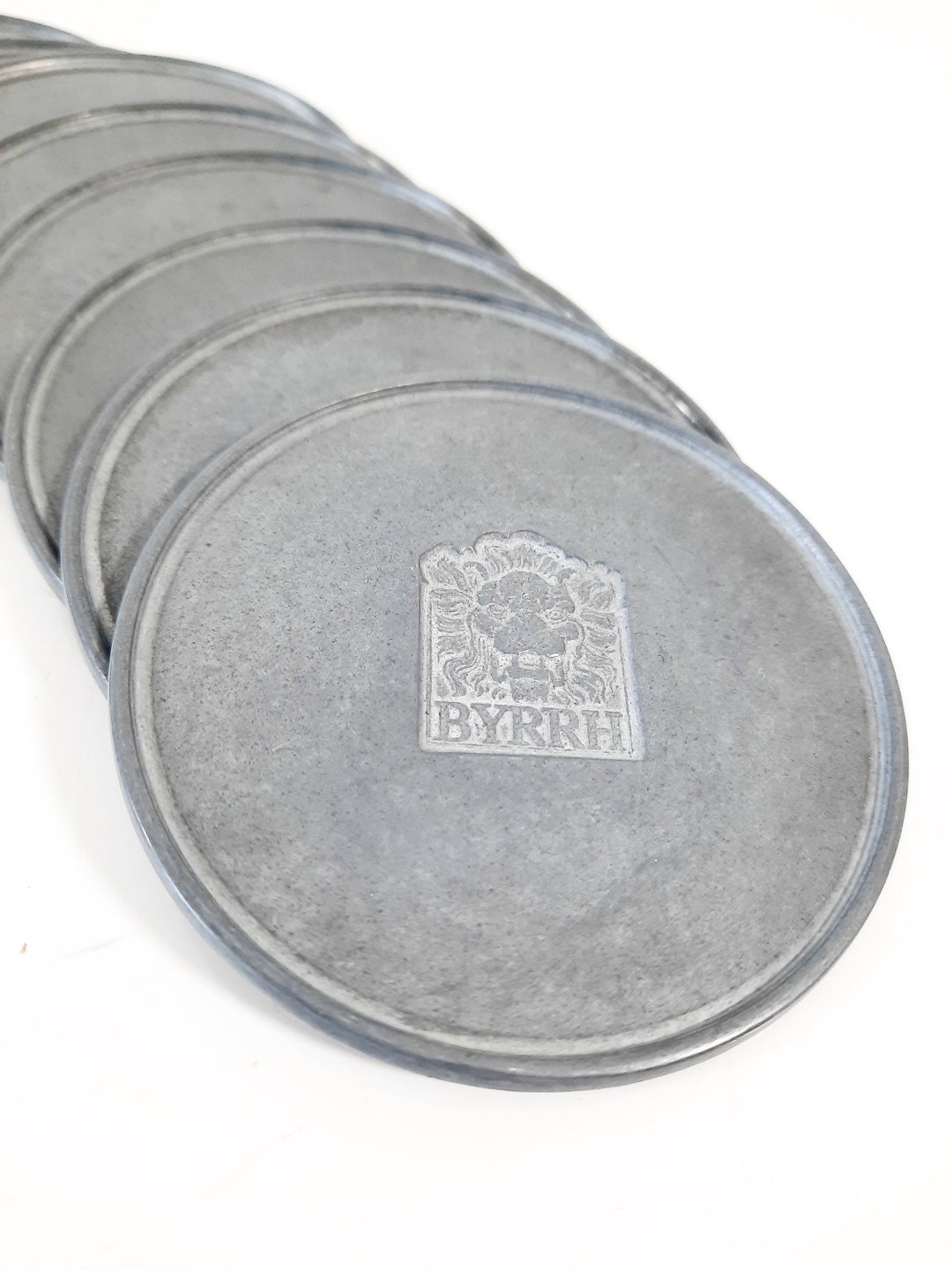 Set of 3 Pewter Coasters Vintage, BYRRH Aperitif, Advertising Coaster ...