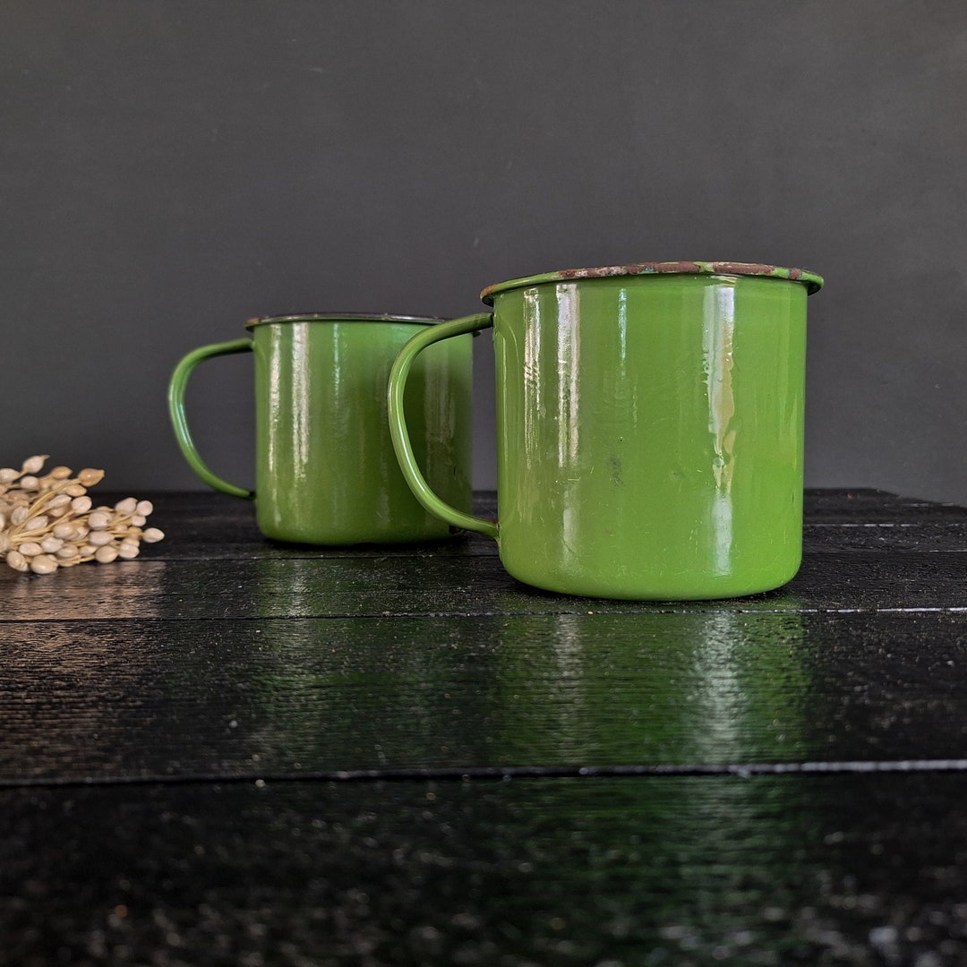 Vintage Green Enamel Jug, Green Enamel Pot With Handle, Flower Vase ...