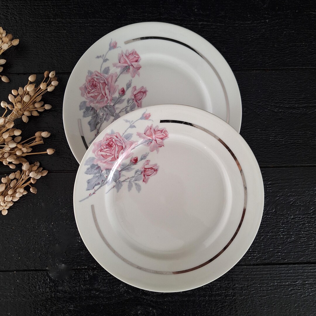 Set of 2 Pink Roses Ceramic Plate From Limoges France, Art Deco ...