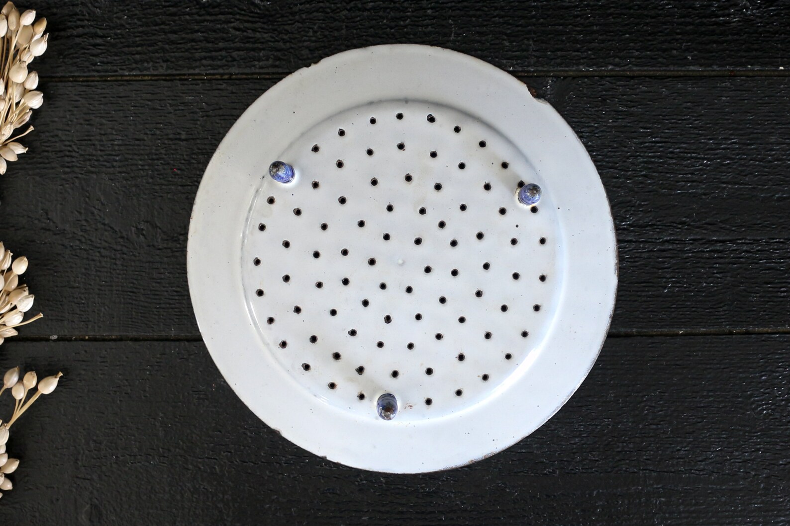White Ceramic Draining Plate Vintage French Ironstone White Round ...