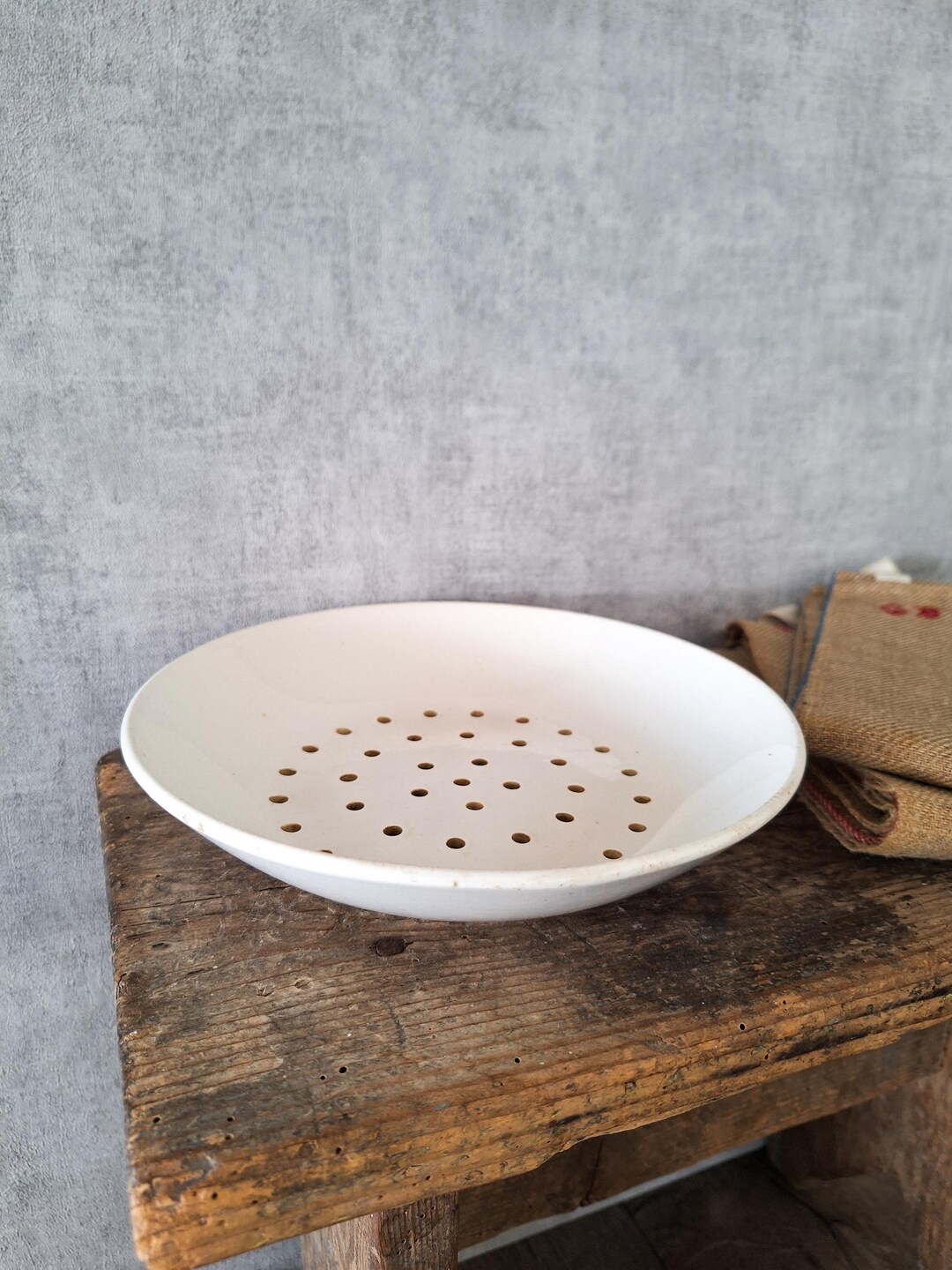 White Ironstone Colander Plate Digoin Sarreguemines, Vintage French ...
