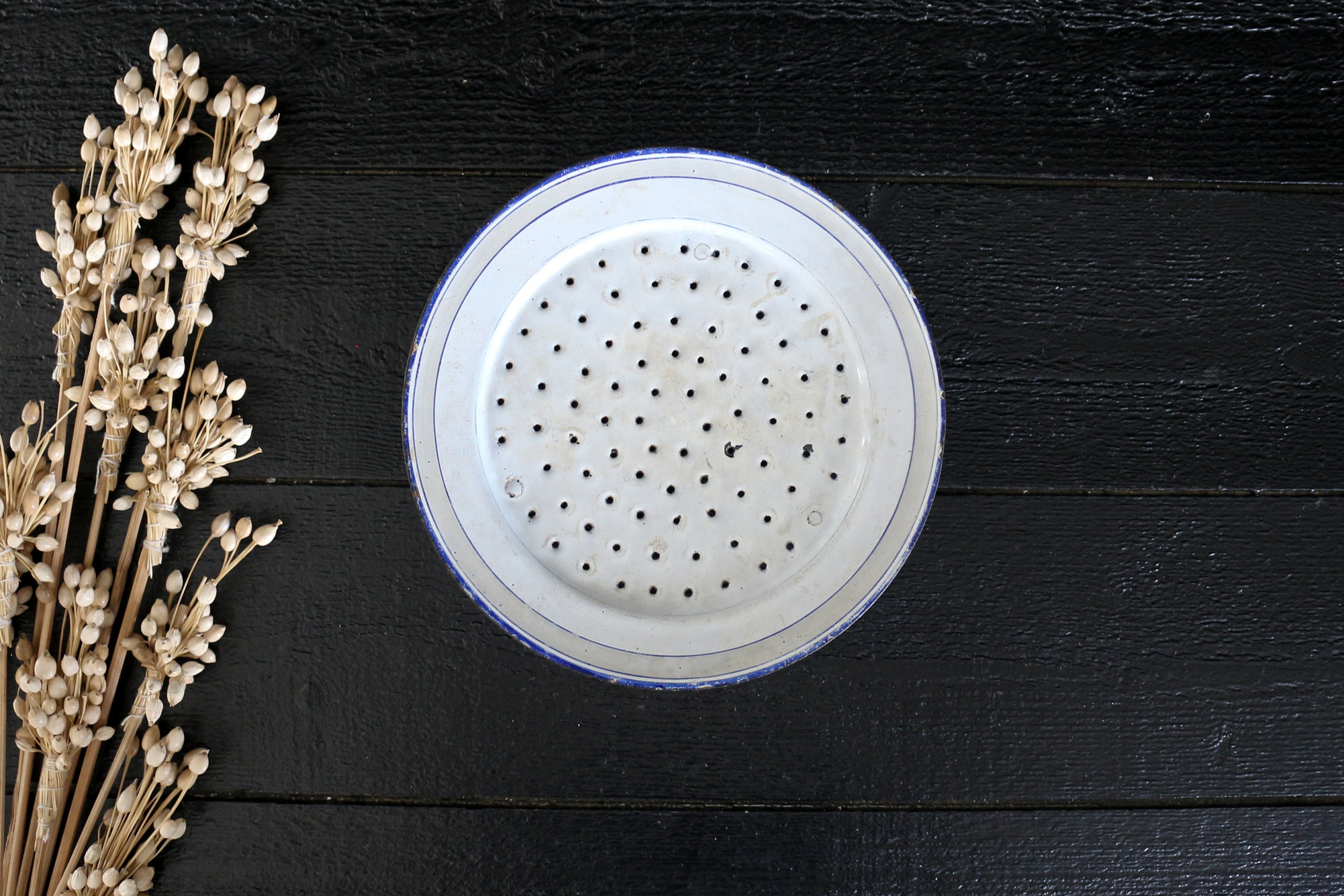 White Ceramic Draining Plate Vintage French Ironstone White Round ...