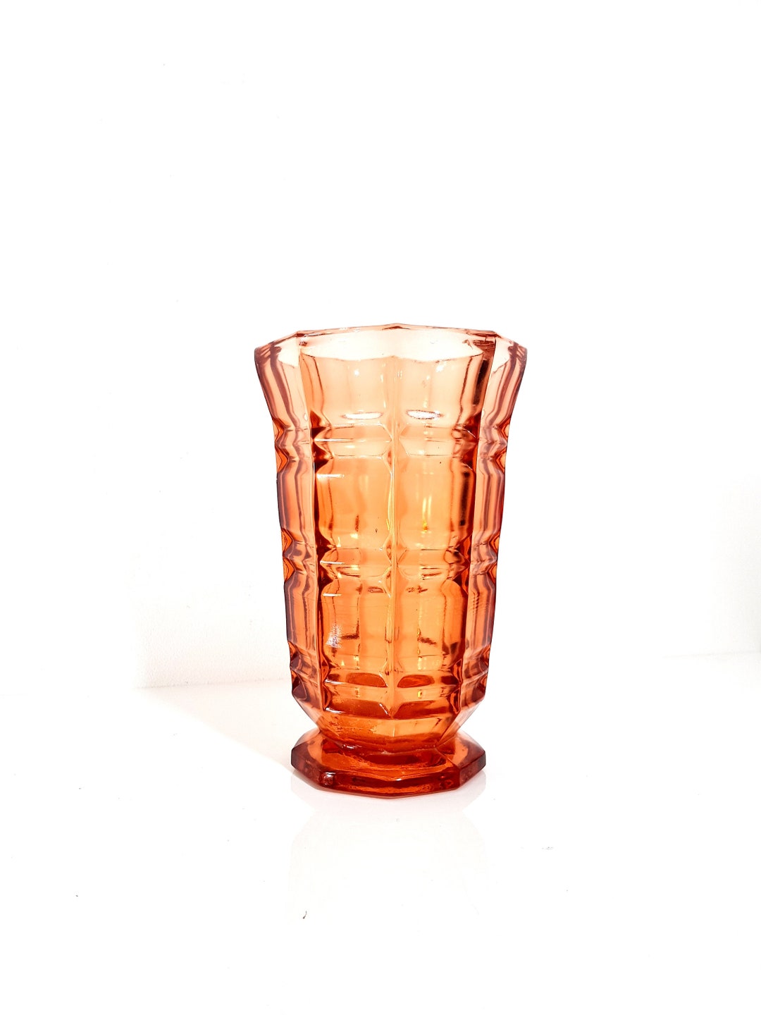 French Large Art Deco Pink Ribbed Glass Vase Centerpiece for Wedding ...