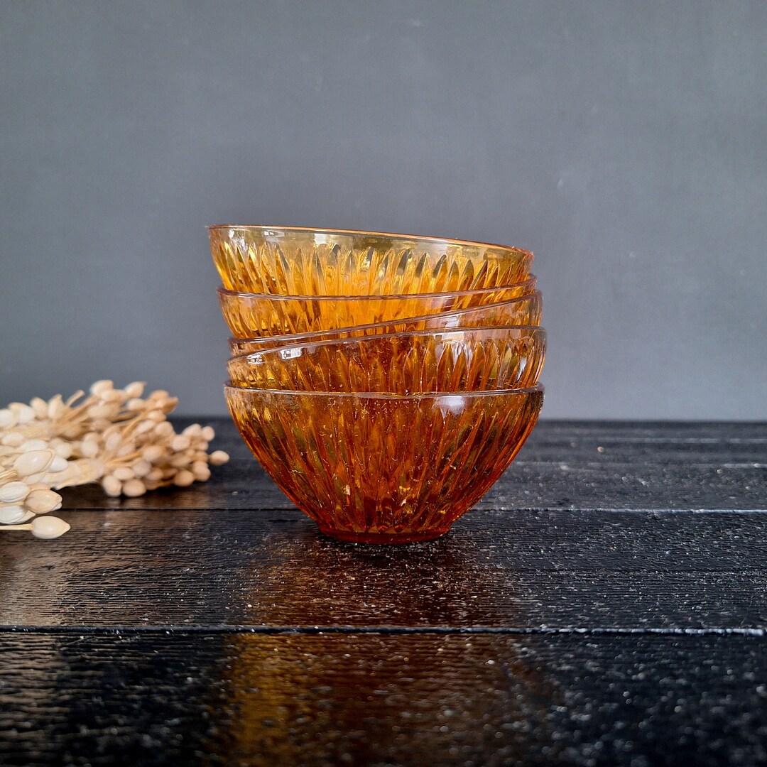 Vintage Textured Glass Cafe Au Lait Bowl Set of 5 French Amber Glass ...