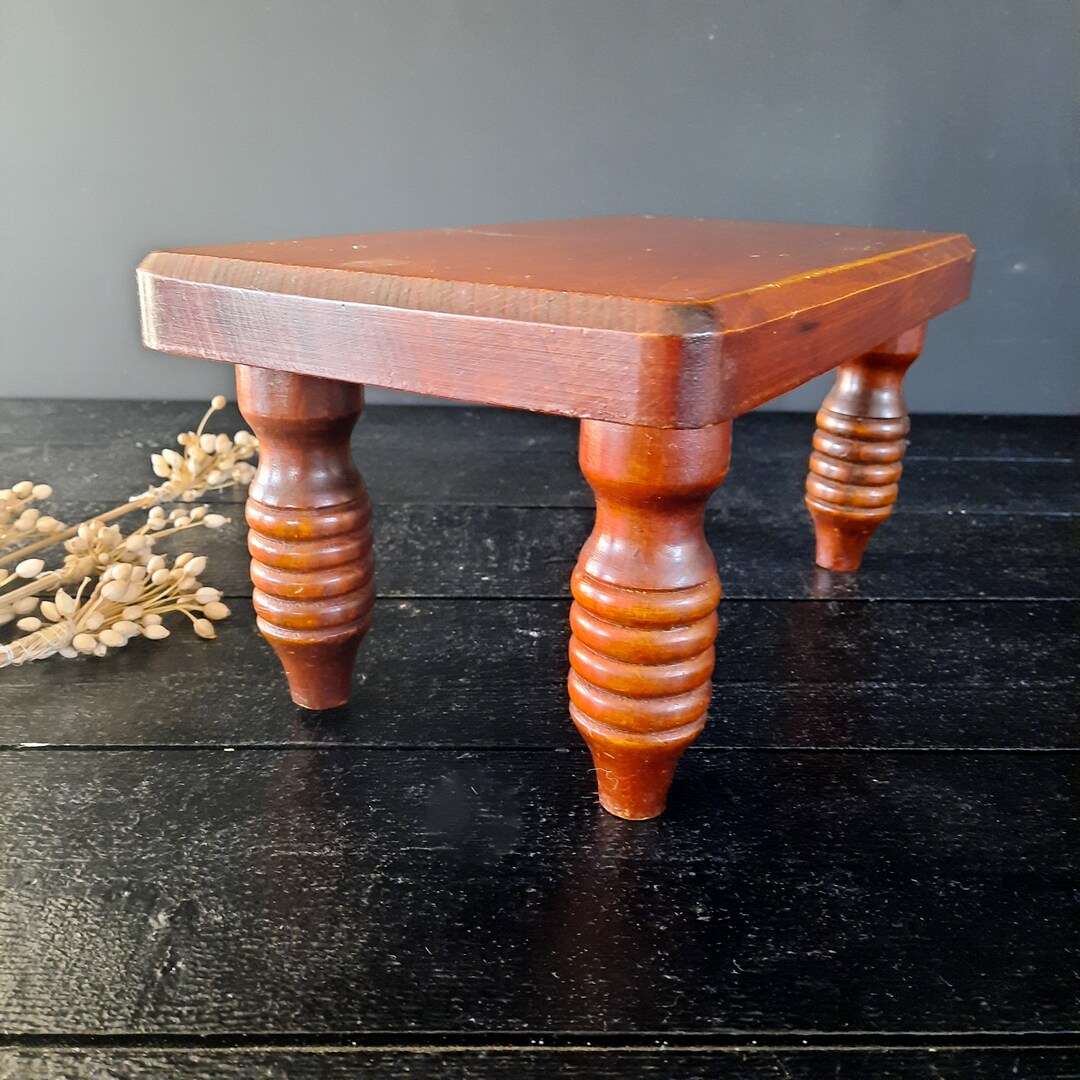 French Vintage Turned Wood Legs Rustic Wooden Footstool, Rustic Stool ...