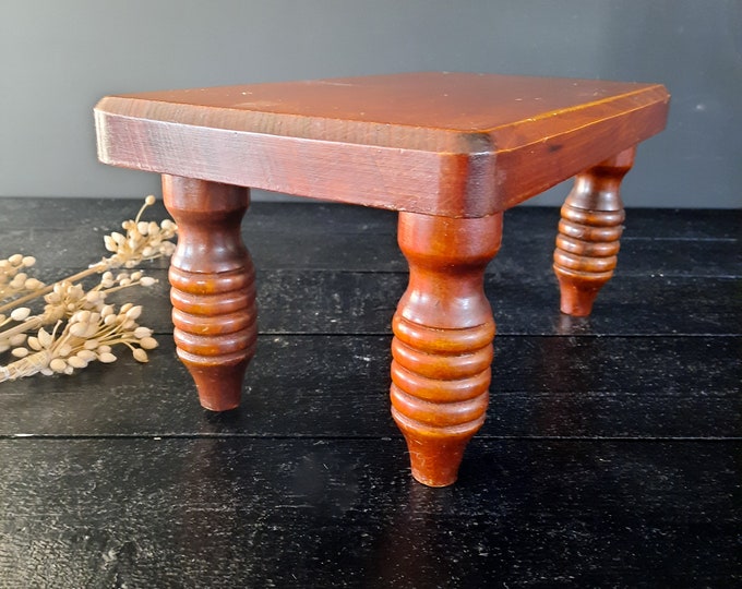 French Vintage Turned Wood Legs Rustic Wooden Footstool, Rustic Stool ...