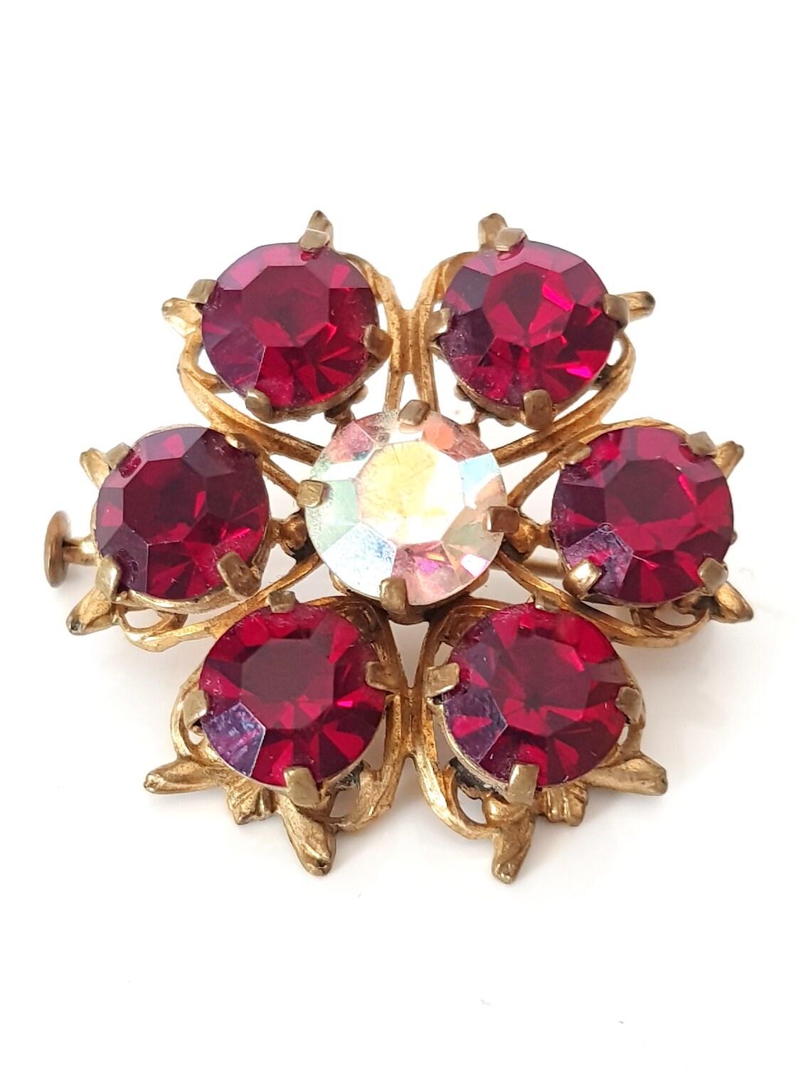 Rhinestone Pin Brooch Flower Brooch Red Flower Brooch Vintage - Etsy