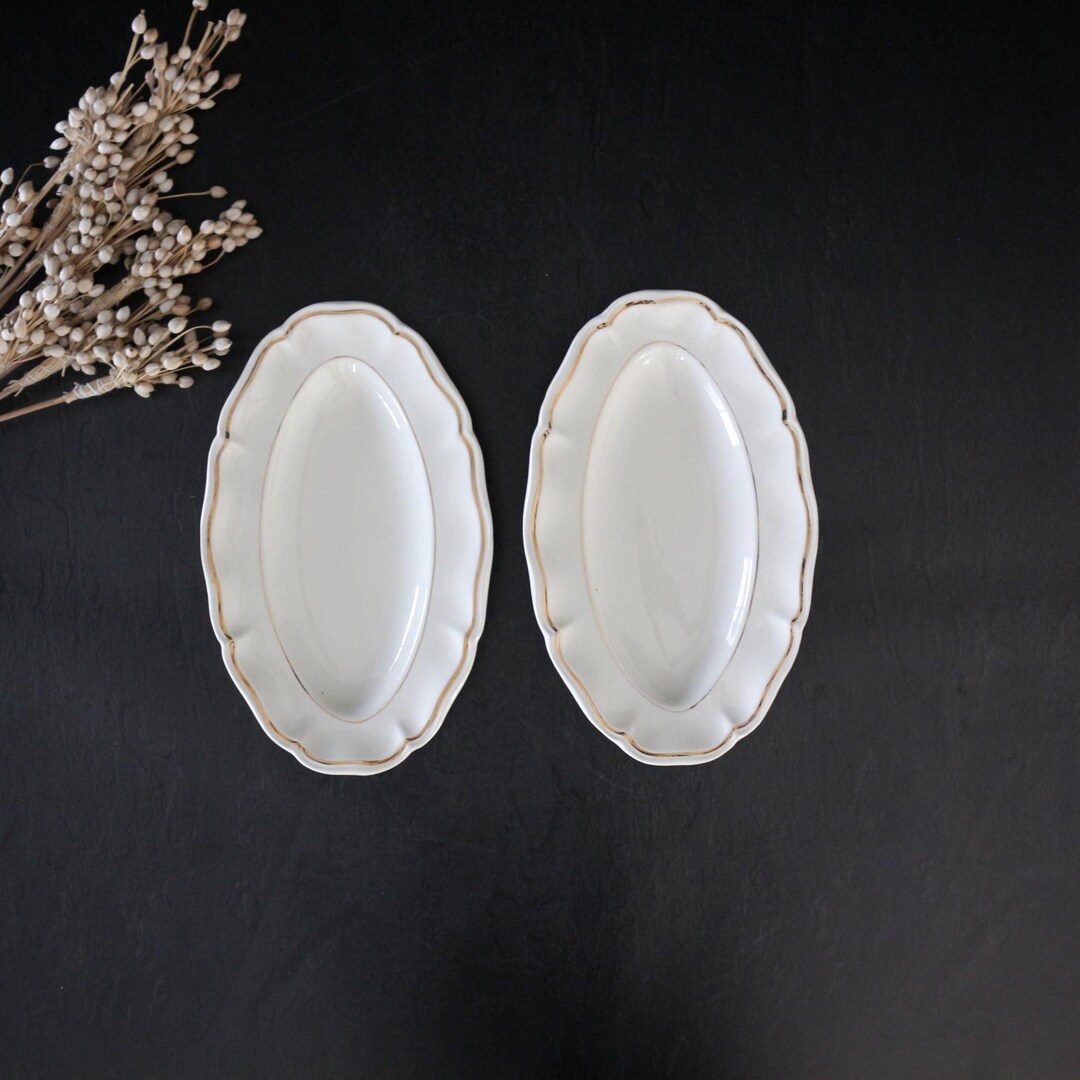 French Sarreguemines Creamware Relish Dishes With Hand-painted Gold ...