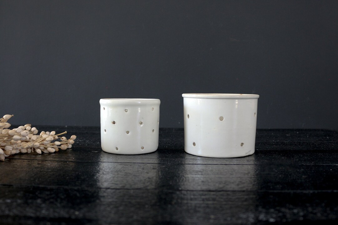 Set of 2 Antique Cheese Mold Ceramic Cheese Strainer Planter, White ...