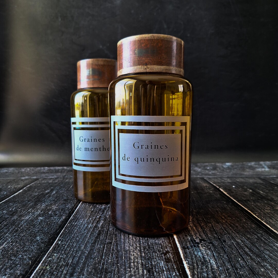 Antique Amber Apothecary Bottle With Metal Lid, Graines De Quinquina ...