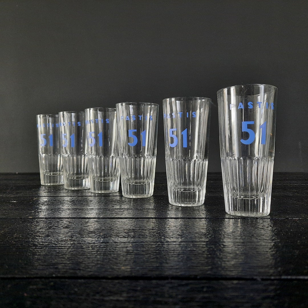 Set of 6 Vintage Pastis 51 Glasses French Bistro Decor Aperitif Glasses ...