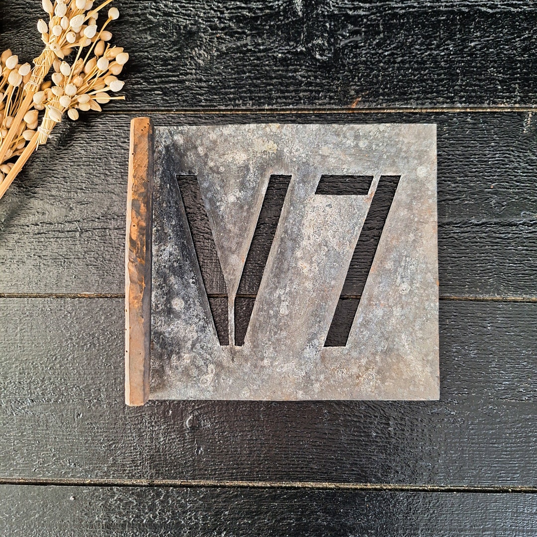 Antique French Metal Stencil With Wooden Handle. Stencil Letter and ...
