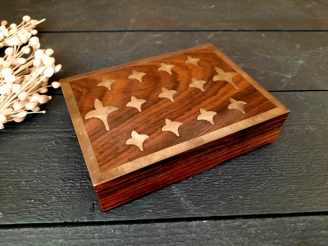 Brass Inlay Wood Box With Lid - Etsy