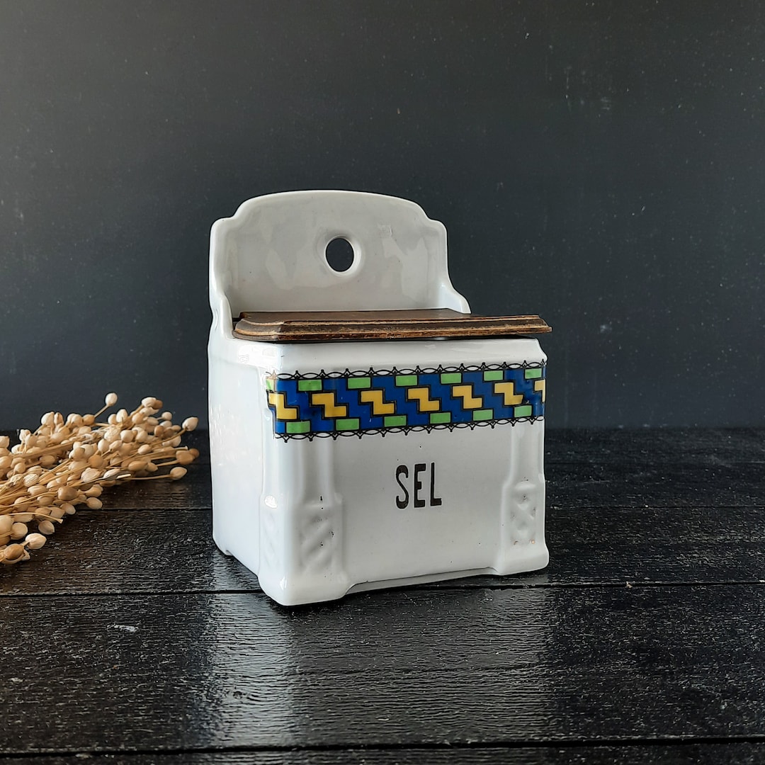 Antique White Ceramic Salt Box With Wooden Lid, Victoria China ...