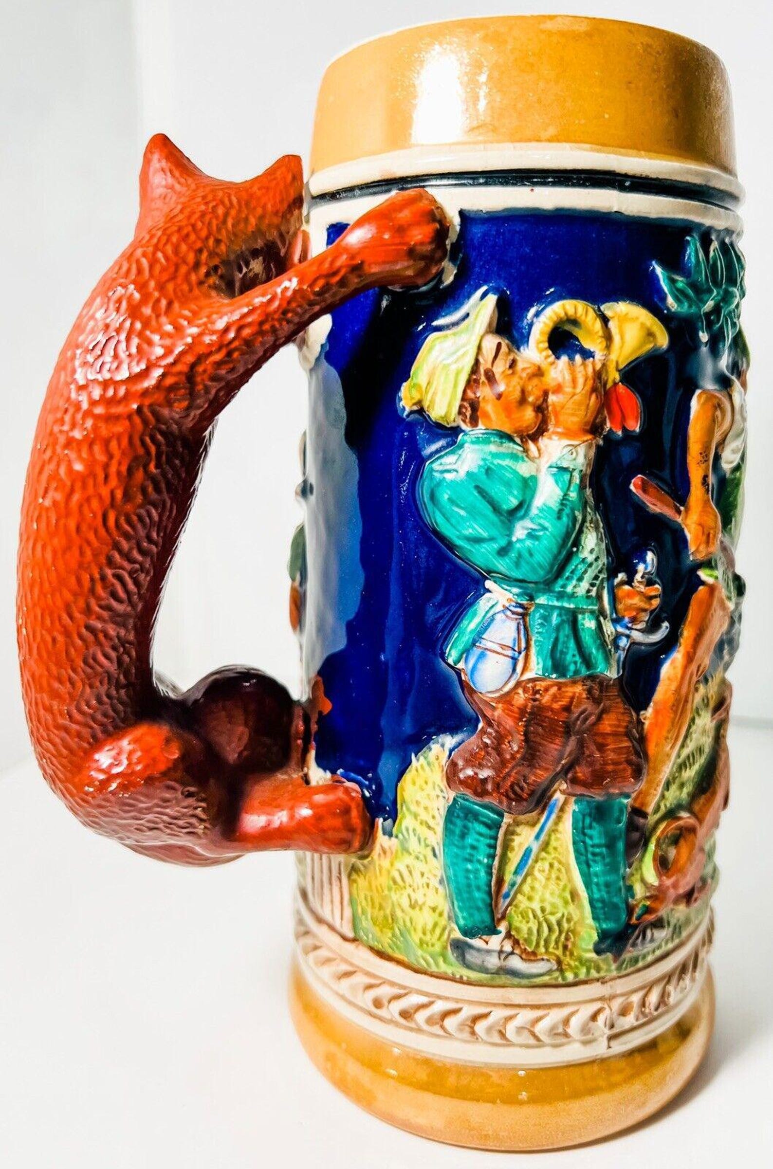 Vintage Gerz Beer Stein Tankard Germany Stoneware Fox Handle Wild Boar ...