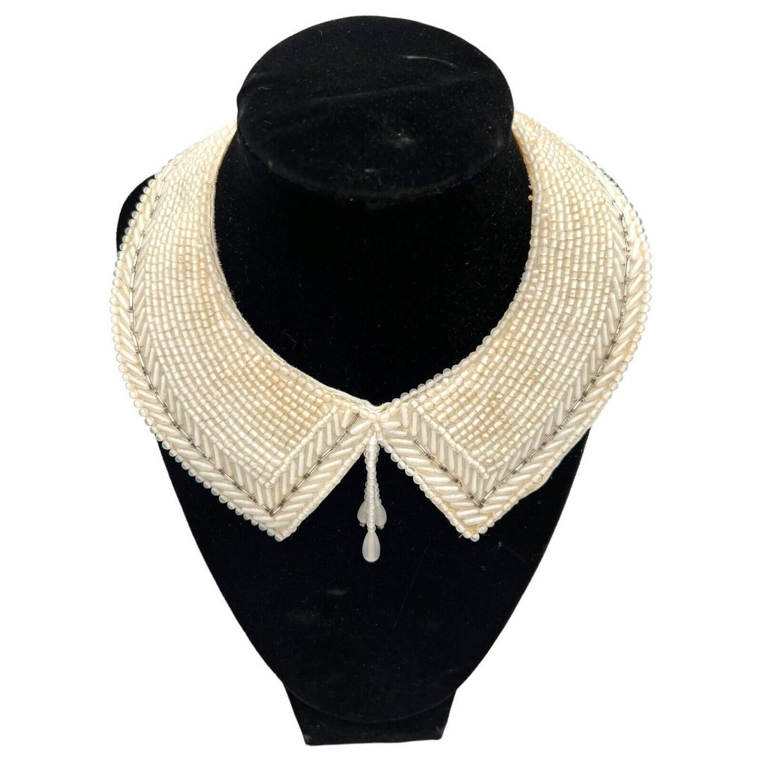 VTG 1950s Japan Import Beaded Collar Crystal Clear Beads Teardrop ...