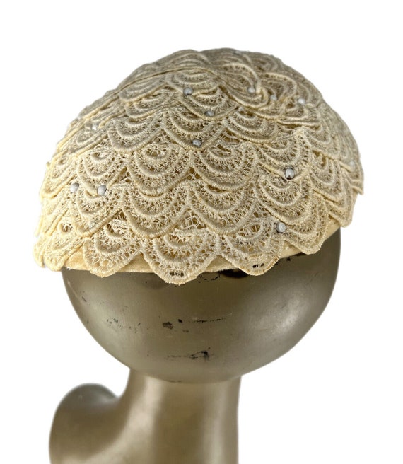 1950s Women's Hat Wedding Bridal Juliet Cap Crocheted… - Gem
