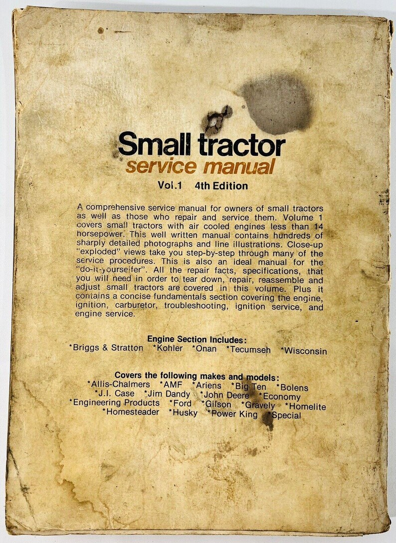 Vintage 1975 Intertec Pub Div Small Tractor Service Manual 4th Ed Vol 1 STS1-4 - Etsy