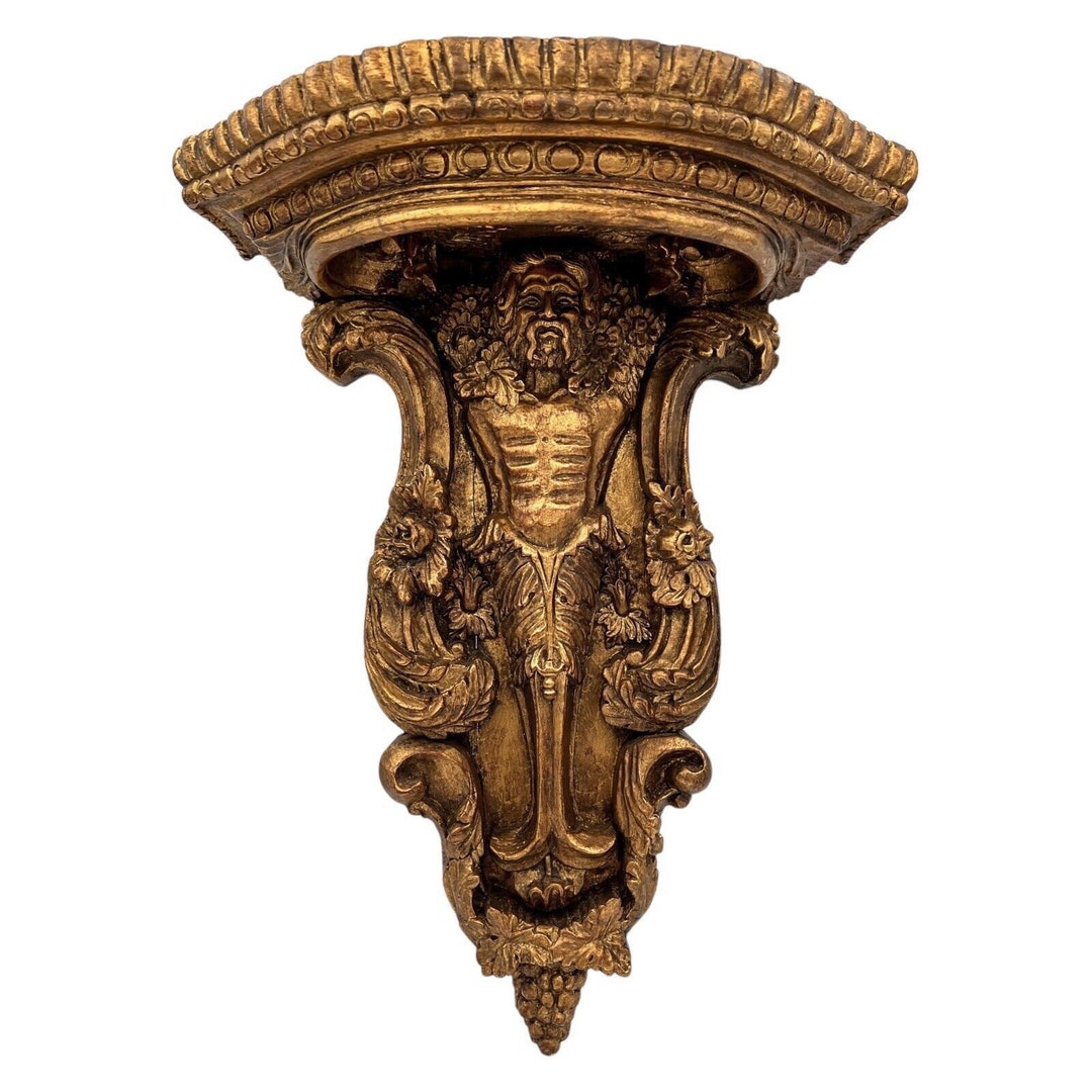 Neoclassical Wall Bracket Shelf Greek God DIONYSUS BACCHUS Large Wooden ...
