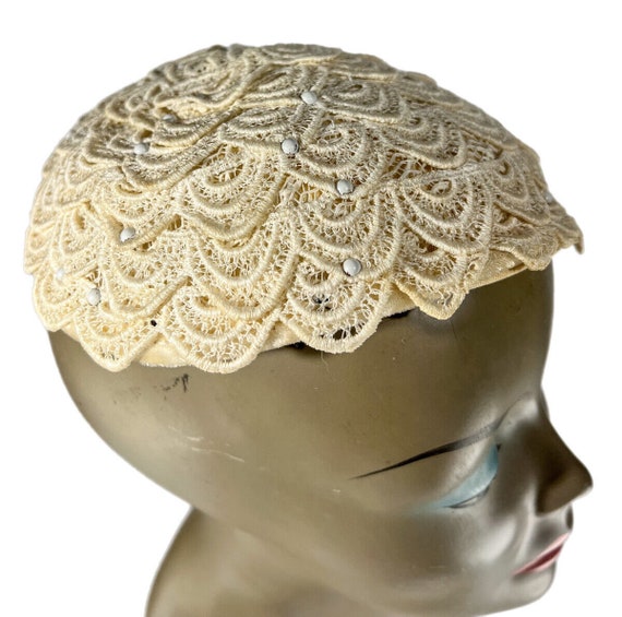 1950s Women's Hat Wedding Bridal Juliet Cap Crocheted… - Gem