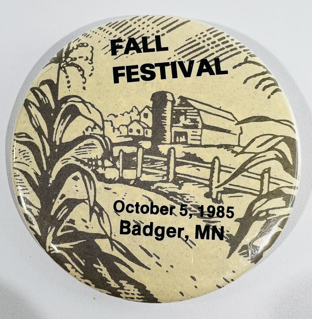Vintage 1985 Large Button Pin Fall Festival Badger MN Farm Scene 2.9 - Etsy