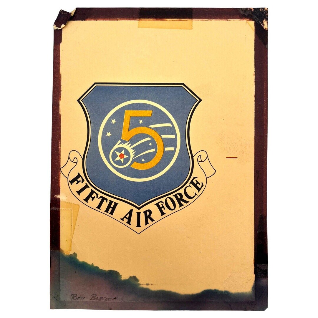 VTG 1970s USAF Fifth Air Force Emblem on Cardstock rich Babcock ...