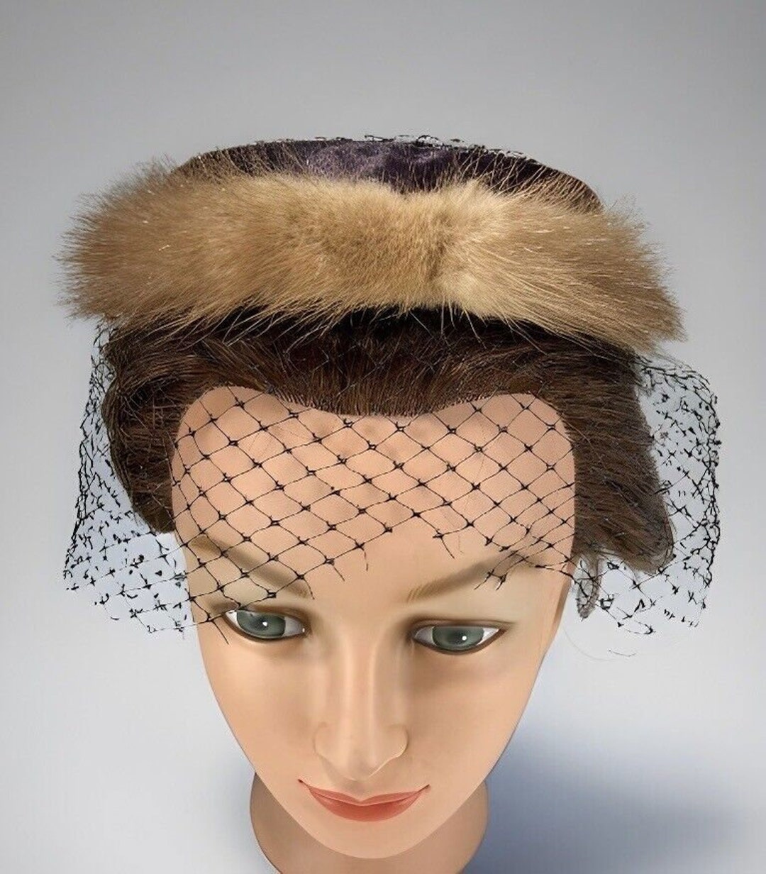 VTG 1960s Veiled Crown Halo Whimsy Hat Bird Cage Netting Rabbit Fur ...