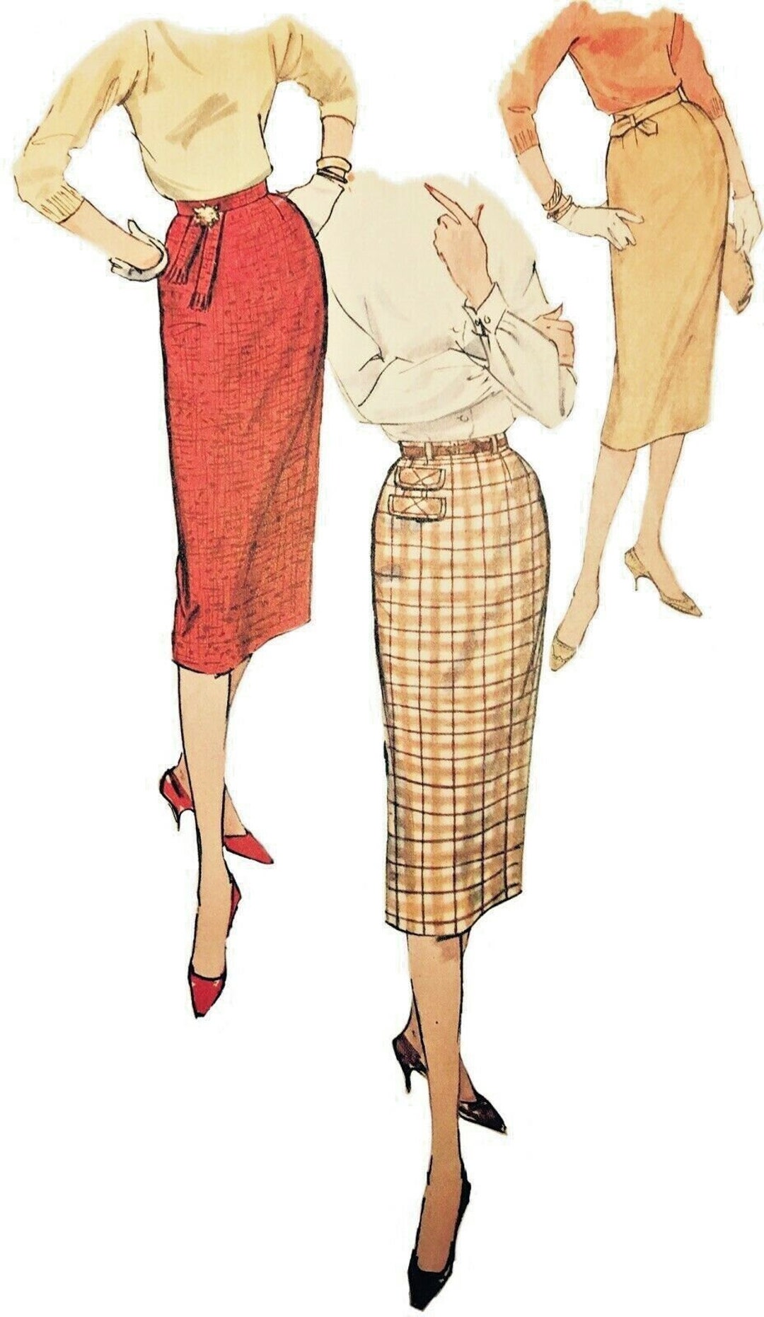 Vintage ©1958 Simplicity Sewing Pattern Misses 26 Waist Pencil Skirts ...