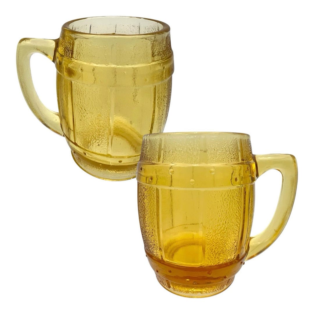 Vintage 1970s Hazel Atlas Barrel Shaped Jigger Shot Glass Amber Gold ...