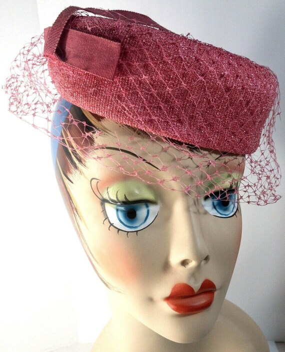 50s Bow Birdcage Veil Hat Brown Vintage Headpiece - Gem