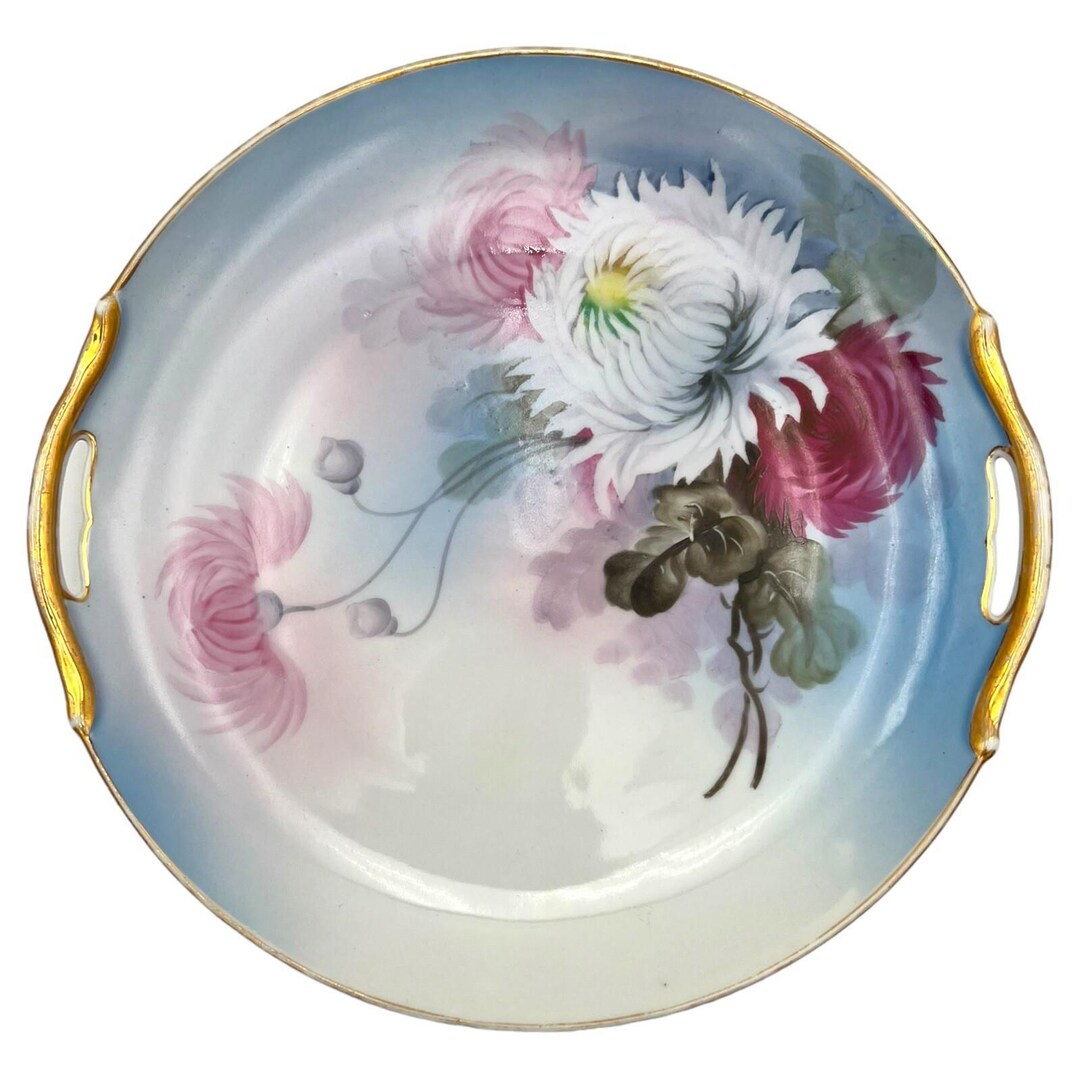 Vintage Noritake M Japan Cake Platter Hand Painted Chrysanthemums Gold ...