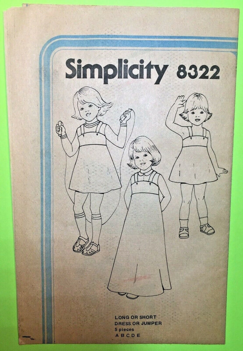 Vintage ©1977 Simplicity Sewing Pattern Child's Size 3 Dress or Jumper ...