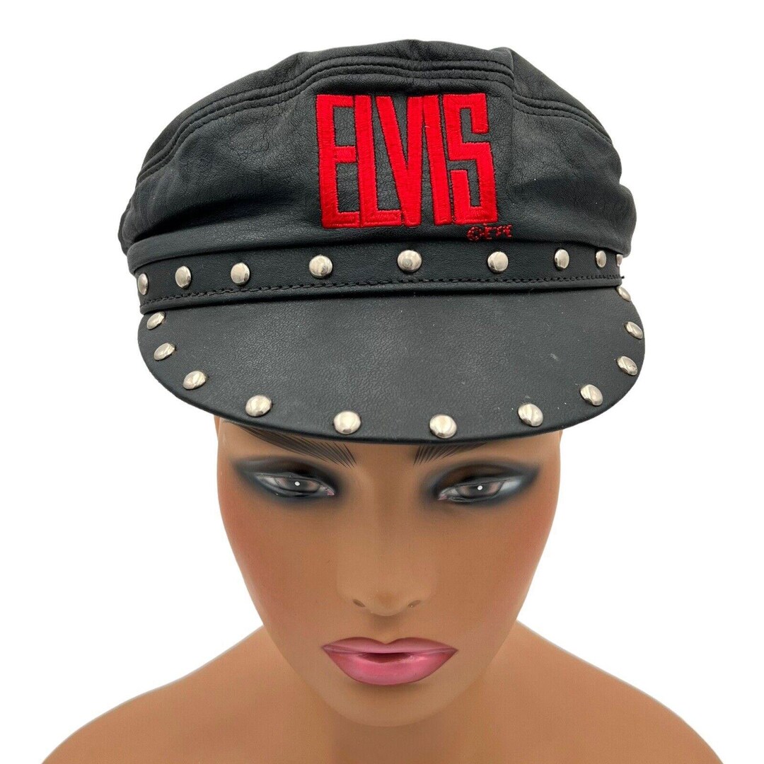 Vintage Usa Elvis Presley Motorcycle Biker Cap Black Leather Studded Sm ...