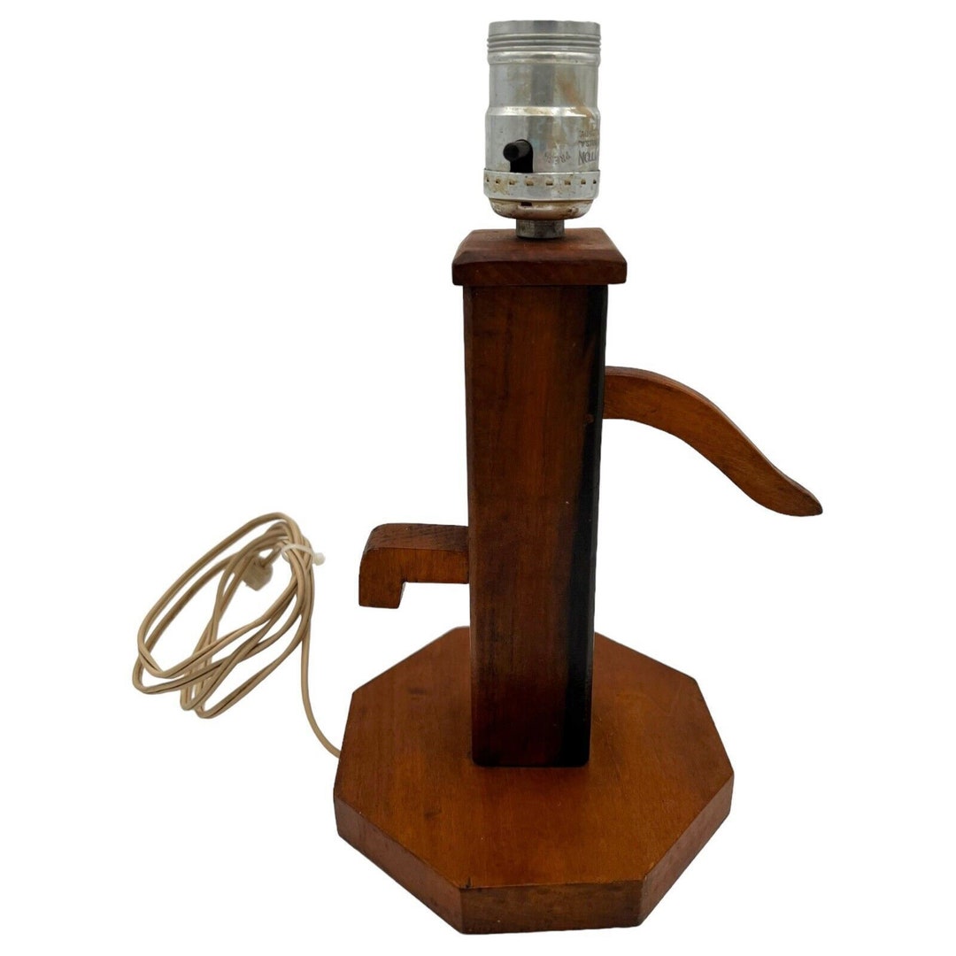 Vintage 1960s Wooden Water Pitcher Pump Table Lamp TESTED 10.5 Cherry ...