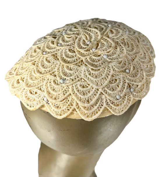 1950s Women's Hat Wedding Bridal Juliet Cap Crocheted… - Gem