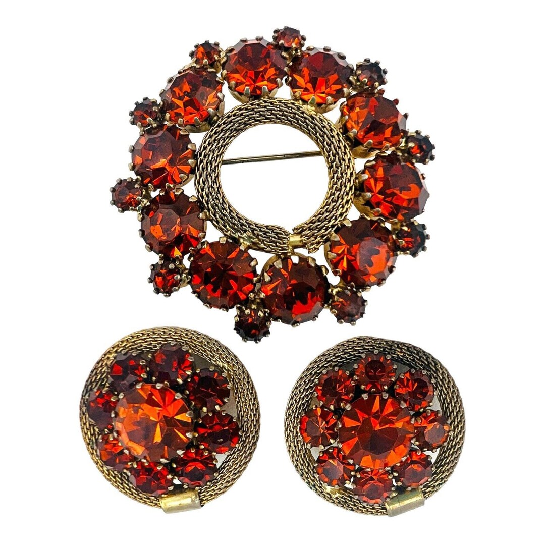 VTG 1960s Rudolph Weiss Meshtone Brooch Earring Set HYACINTH ...