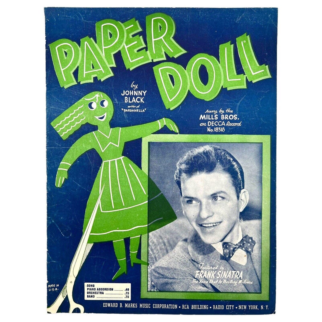 VTG 1943 Edward Marks PAPER DOLL Sheet Music by Johnny Black - Etsy