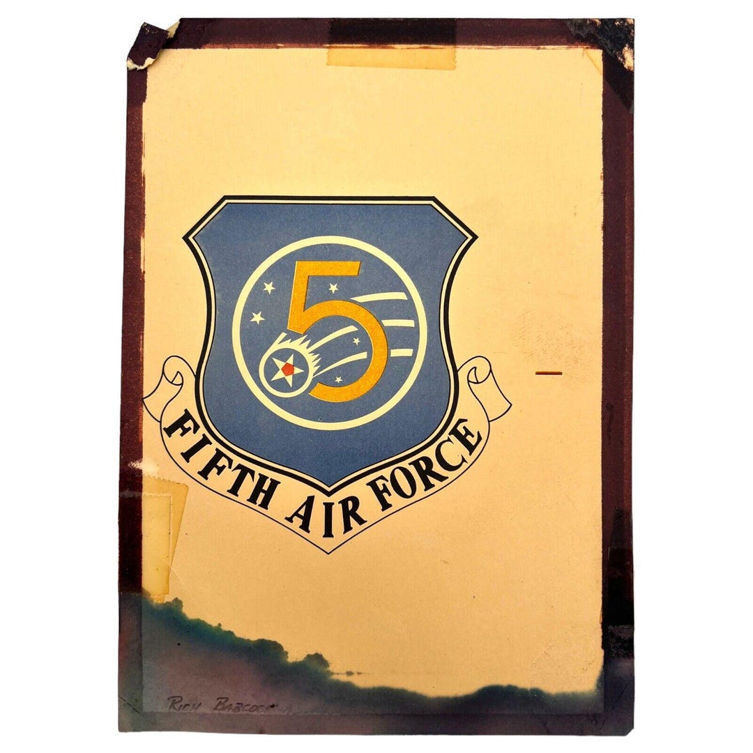 VTG 1970s USAF Fifth Air Force Emblem on Cardstock "rich Babcock ...