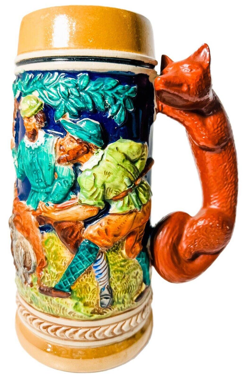 Vintage Gerz Beer Stein Tankard Germany Stoneware Fox Handle Wild Boar ...