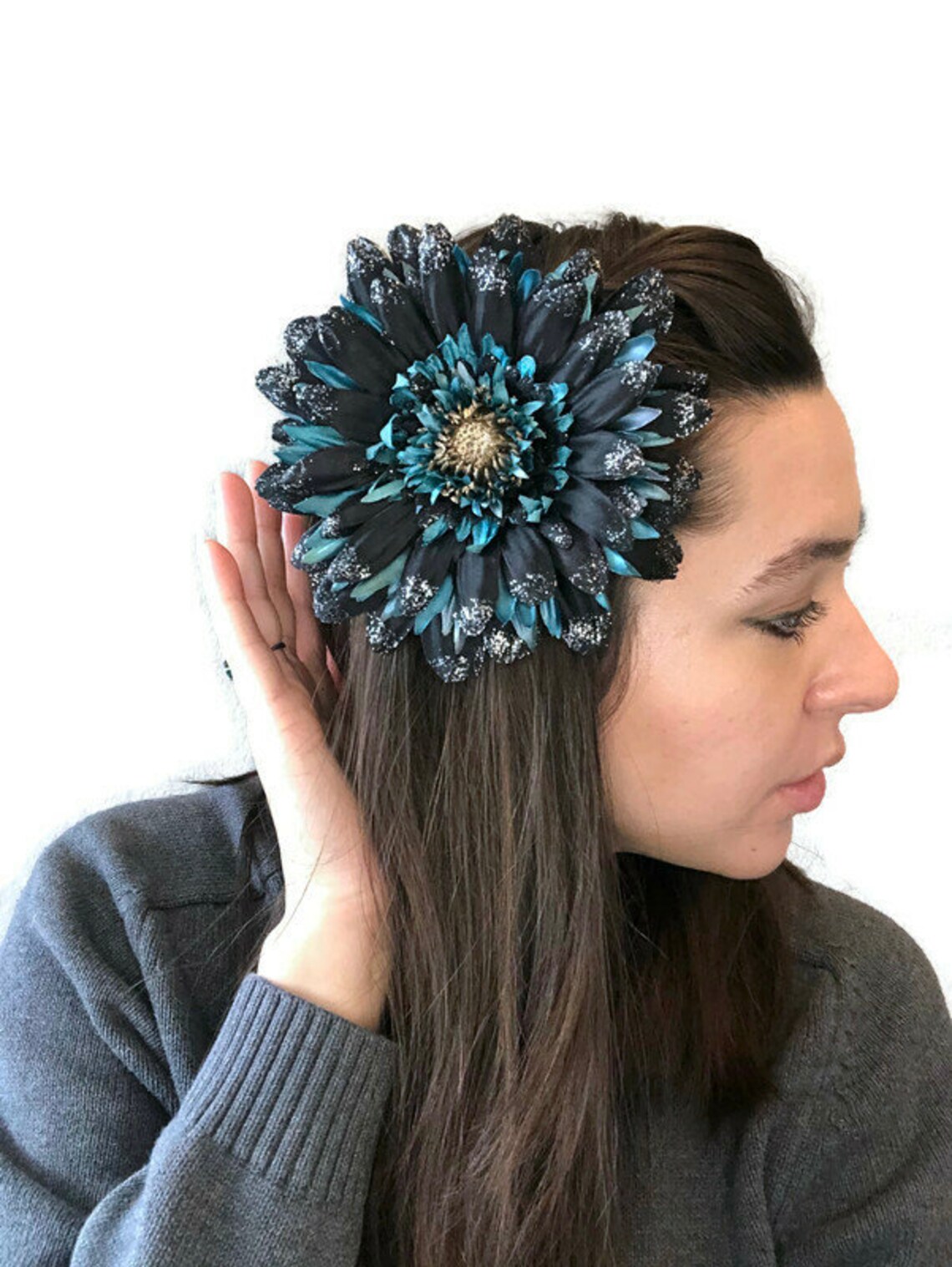 Handpainted Blue Hair Flower Large Blue Hair Flower Blue - Etsy
